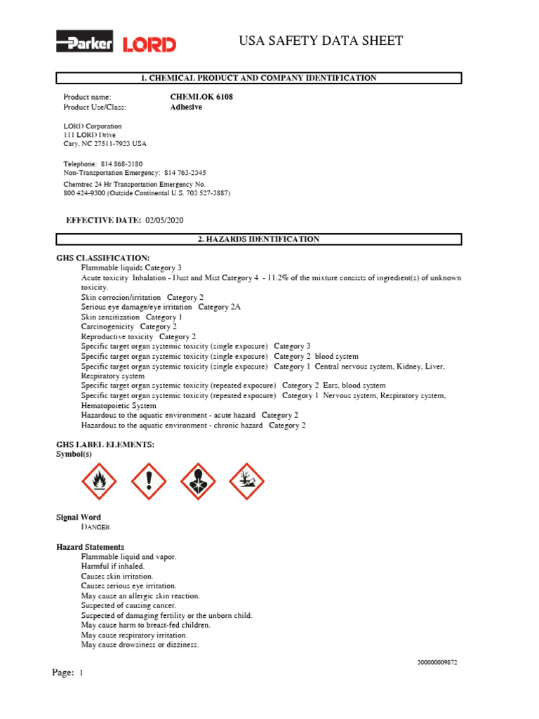 Safety Data Sheet for CHEMLOK 6108 | PDF | Toxicity | Fires