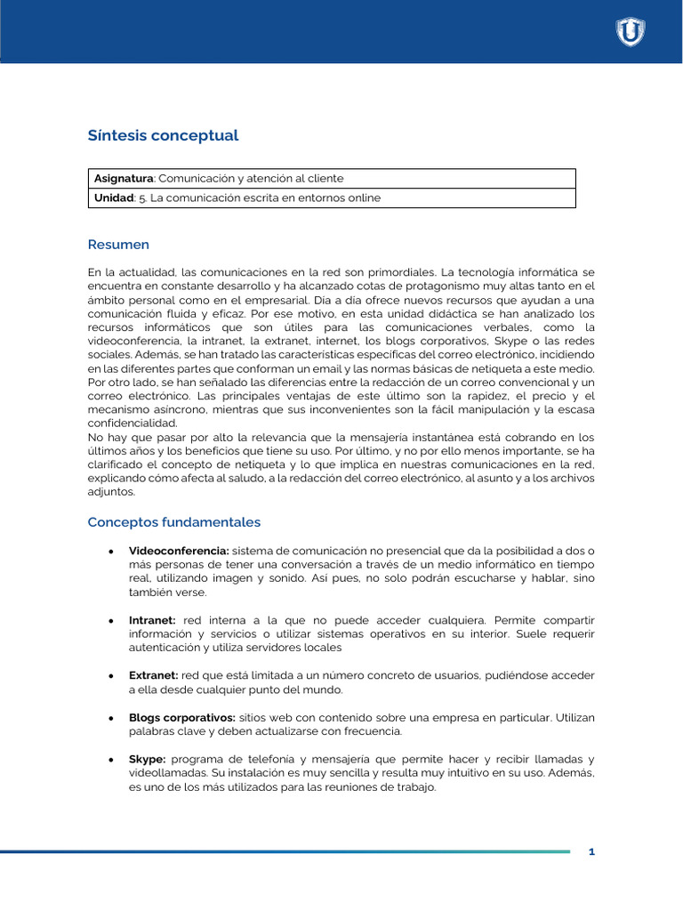 U5 RESUMEN La Comunicación Escrita en Entornos Online | PDF | Videotelefonía | Blog