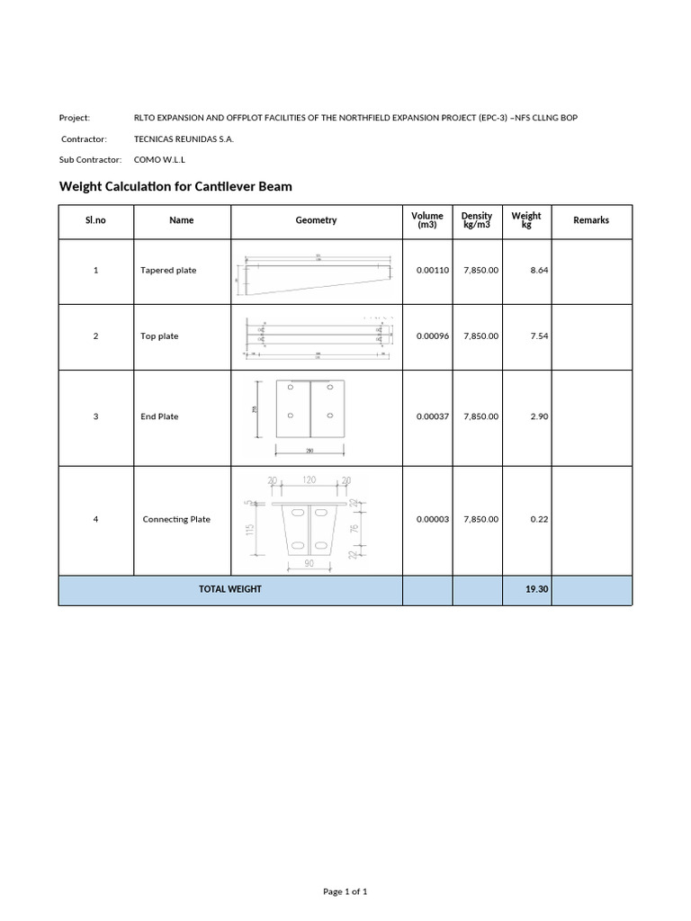 Cantilever Beam Weight Calculation | PDF