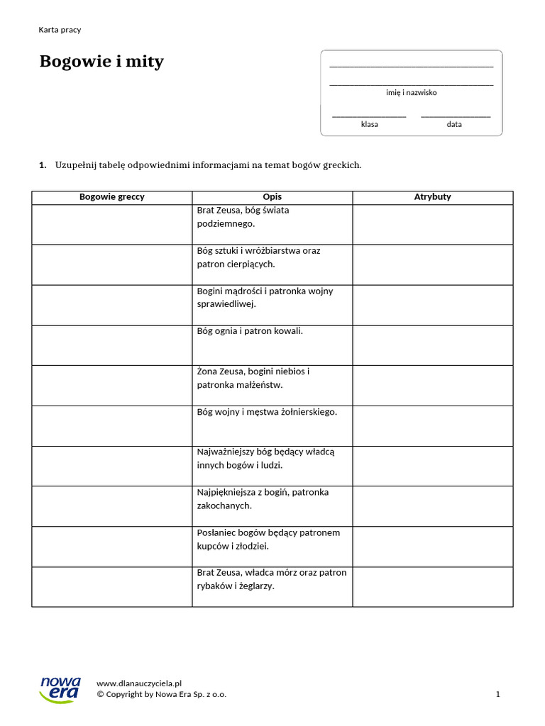 23 Bogowie I Mity Karta Pracy | PDF