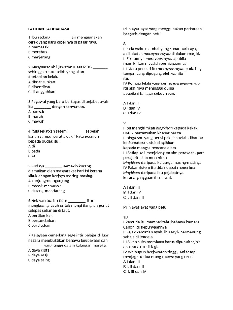 Latihan Set Tatabahasa | PDF