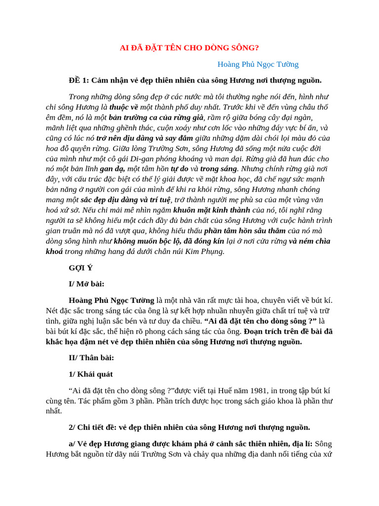 AI ĐÃ ĐẶT TÊN CHO DÒNG SÔNG 1 | PDF