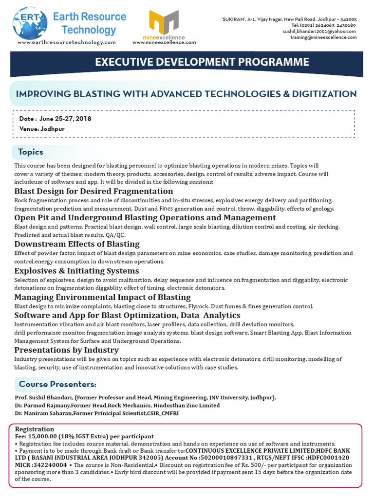 MineExcellence Upcoming Training Programme June | PDF