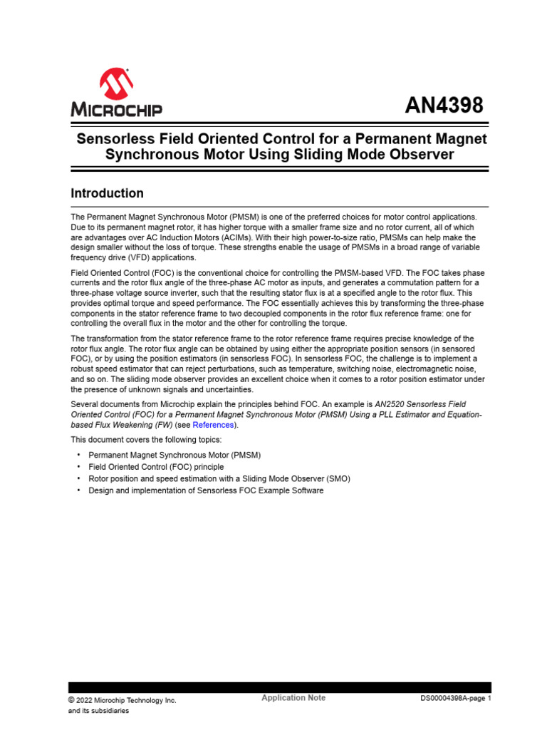 Sensorless Field Oriented Control For A Permanent Magnet Synchronous Motor Using Sliding Mode ...