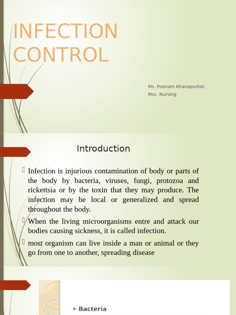 Infection Control Bsc. Nursing 1ST Semester | PDF | Infection | Pathogen