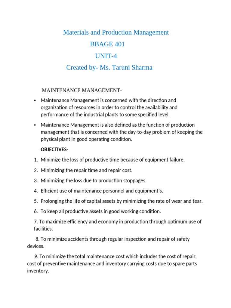 NOTES UNIT4Materials and Production Management | PDF | Iso 9000 | Business