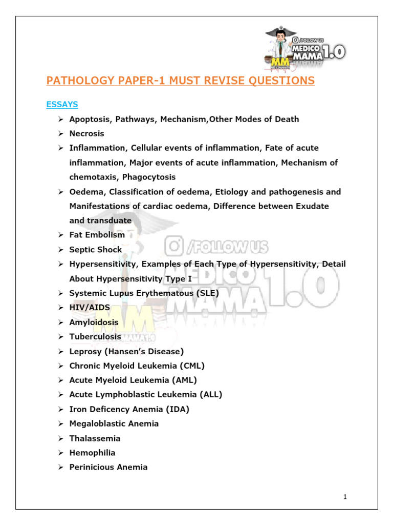Pathology Paper-1 Must Revise Questions | PDF | Inflammation | Anemia