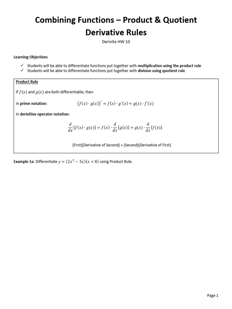 10 - Product and Quotient Derivative Rules | PDF | Trigonometric ...