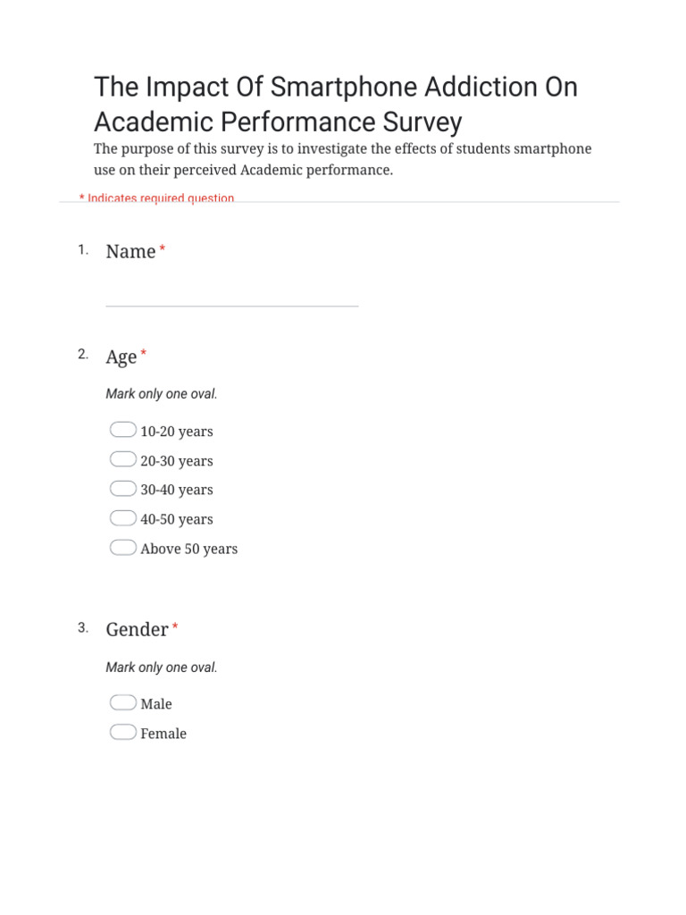 The Impact of Smartphone Addiction On Academic Performance Survey | PDF ...