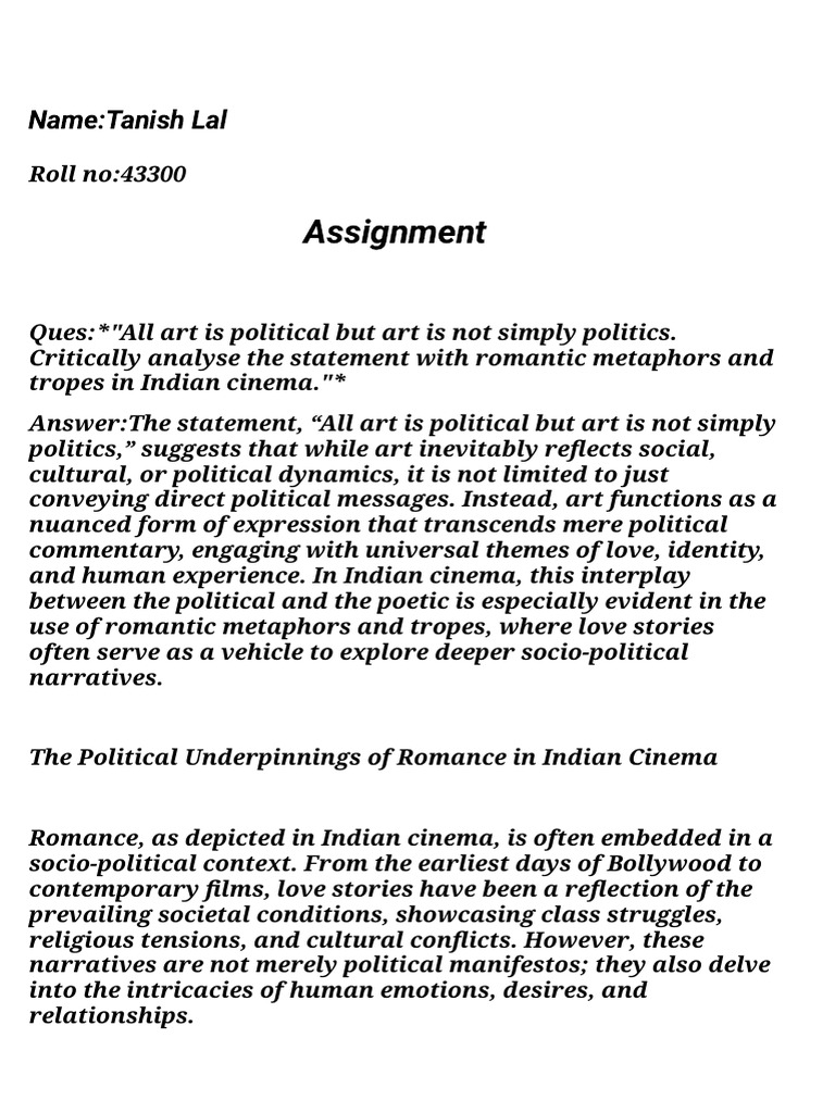 Tanish Debashish Sir Assignment | PDF | Romance (Love) | Narrative