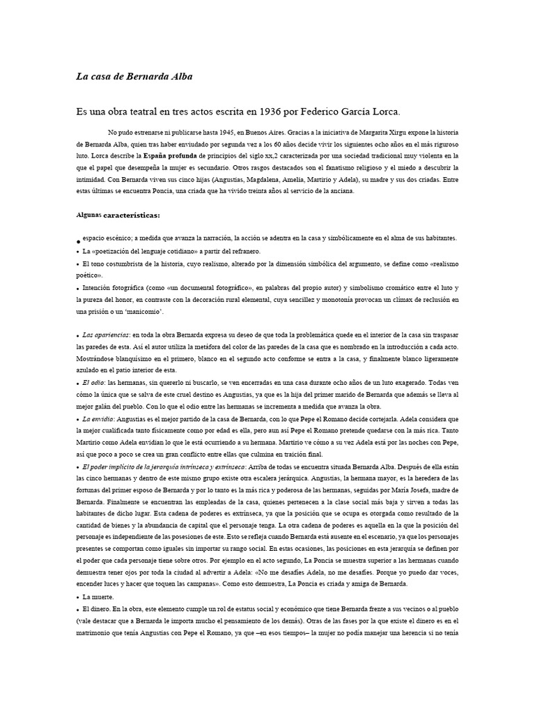 Análisis de "La casa de Bernarda Alba" | PDF