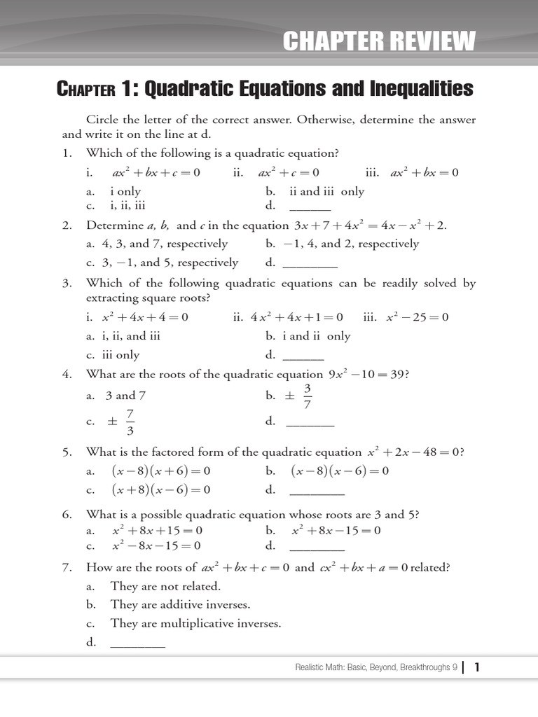 Quadratic Equations Practice Questions | PDF | Quadratic Equation ...