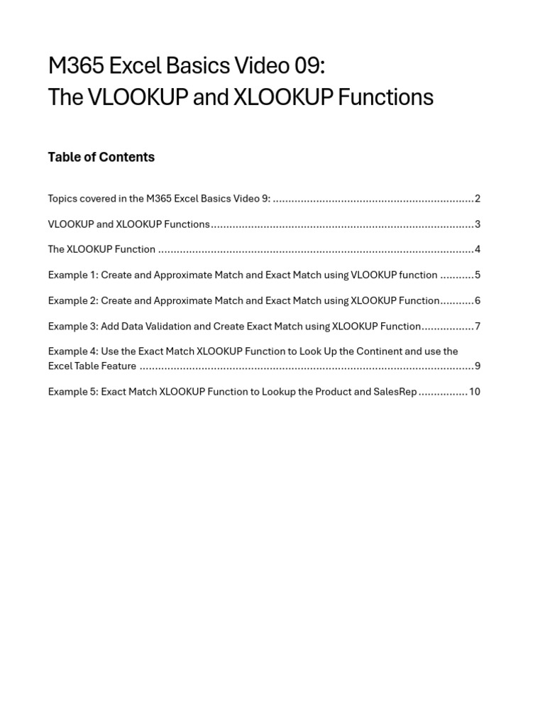 M365 Excel Basics Video 09 - The VLOOKUP and XLOOKUP Functions | PDF | Software Engineering ...