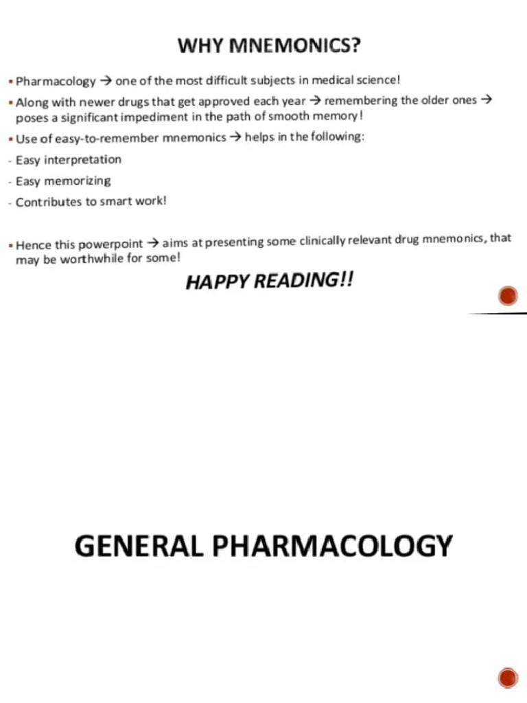 Pharma Mnemonics - Iqra'24 | PDF