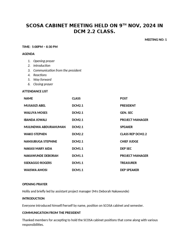 SCOSA Cabinet Meeting Summary - Nov 2024 | PDF | Government