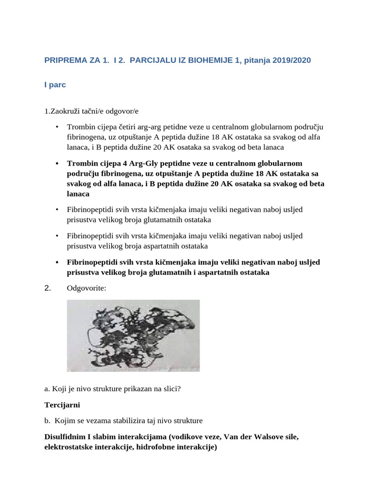 Pitanja Biohemija 2019-20 | PDF