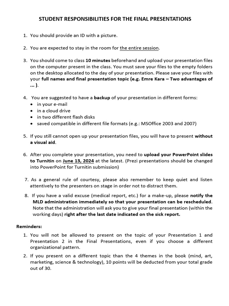 ENG 211 Final Presentations - Student Responsibilities | PDF | Computers