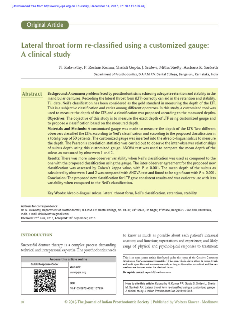 New Classification of Lateral Throat Form | PDF | Statistical Analysis ...