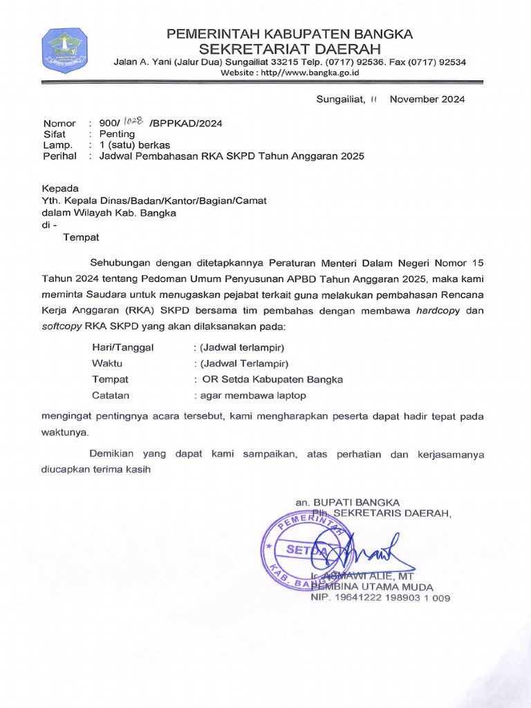 Surat & Jadwal Pembahasan Rka SKPD Ta 2025 | PDF