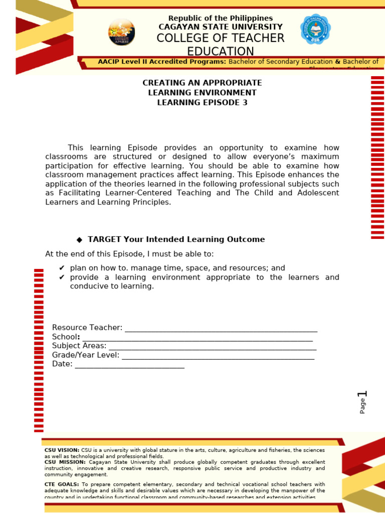 Creating An Appropriate Learning Environment - No La | PDF | Teachers ...