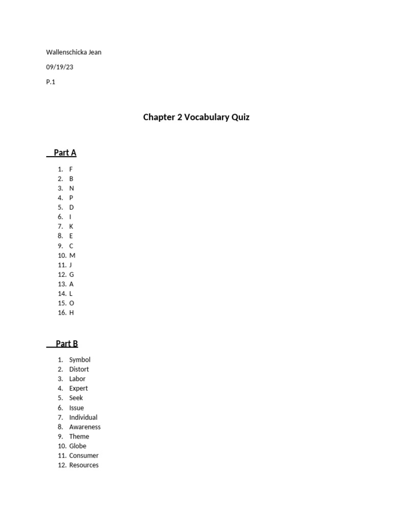 Chapter 2 Vocabulary Quiz | PDF | Social Science