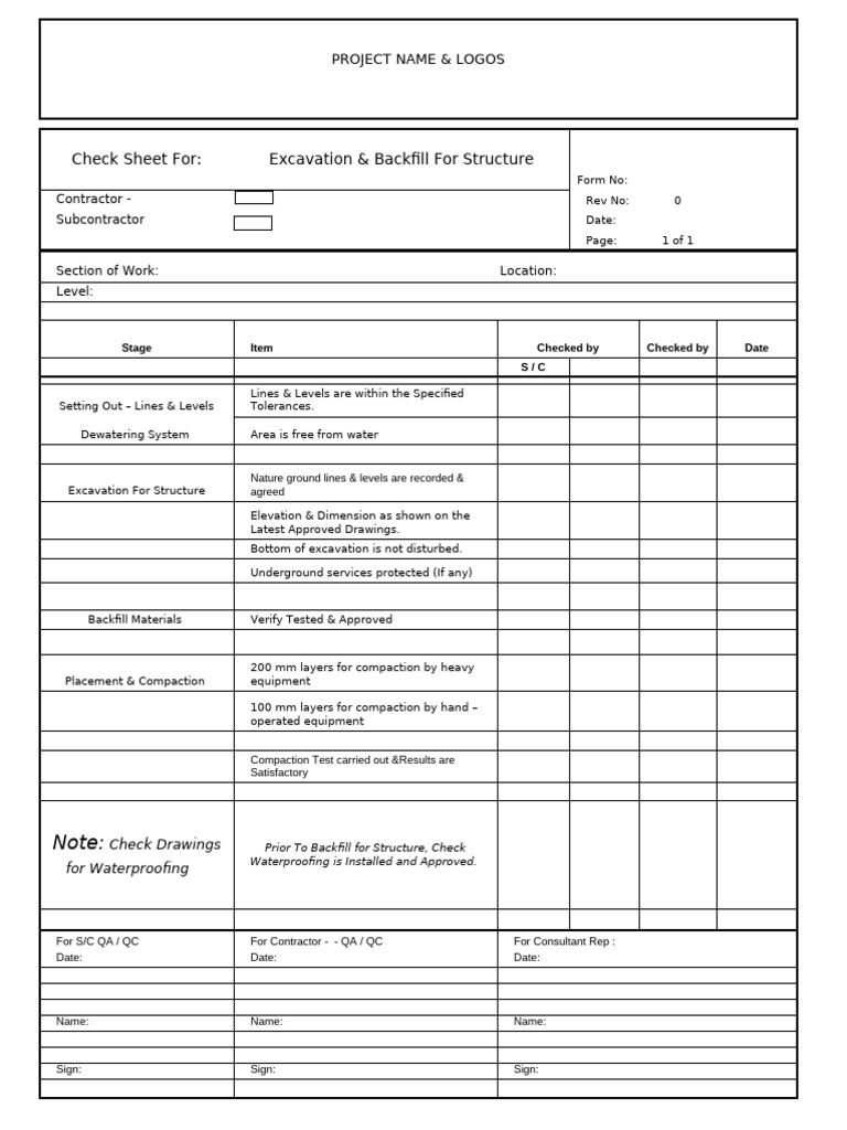 FM - 18 - Check Sheet Excavation For Structure | PDF