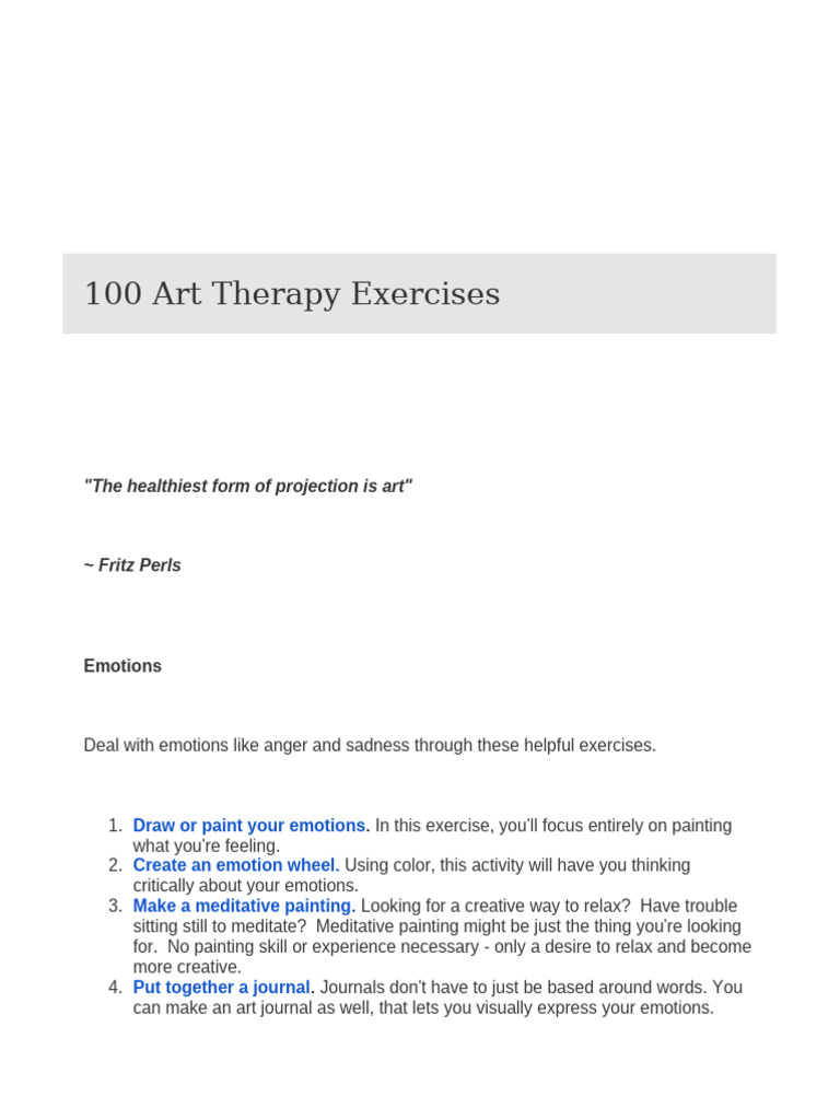 100 Art Therapy Exercises | PDF | Art Therapy | Emotions