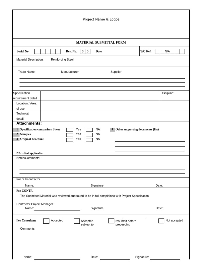 FM - 02 Material Submittal Form | PDF