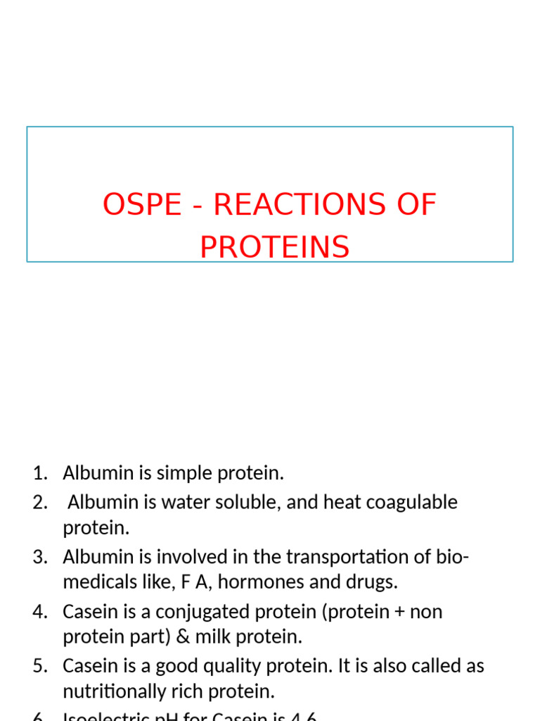 OSPE Reactions of Proteins | PDF | Proteins | Denaturation (Biochemistry)