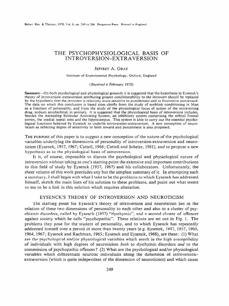 Basis of Introversion-Extraversion | PDF | Extraversion And Introversion | Hippocampus