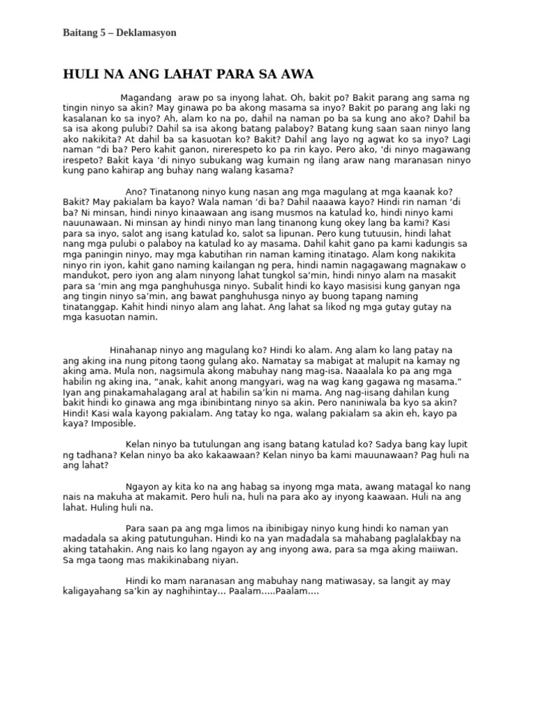 Baitang 5 - Deklamasyon | PDF