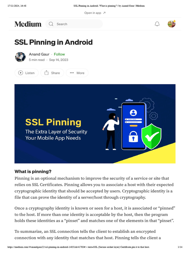 SSL Pinning in Android. What Is Pinning - by Anand Gaur - Medium | PDF | Public Key Certificate ...