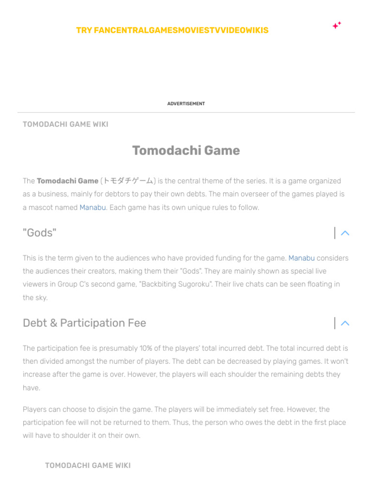 Tomodachi Game - Tomodachi Game Wiki - Fandom | PDF | Debt