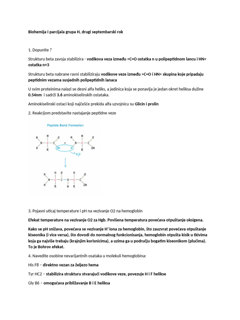 Biohemija Grupa H - Drugi Septembarski Prva Parcijala | PDF