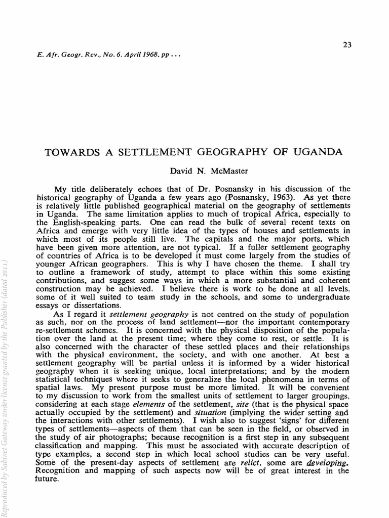 Settlement Geography of Uganda | PDF | Geography | Cartography