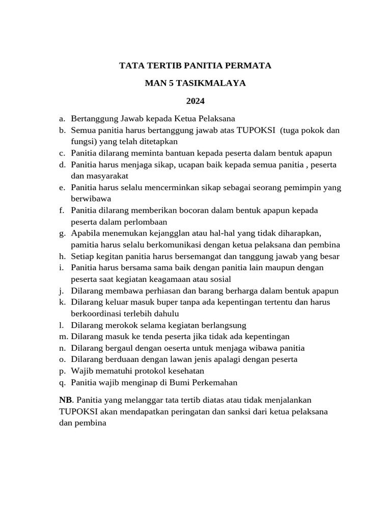 Tata Tertib Panitia Permata | PDF