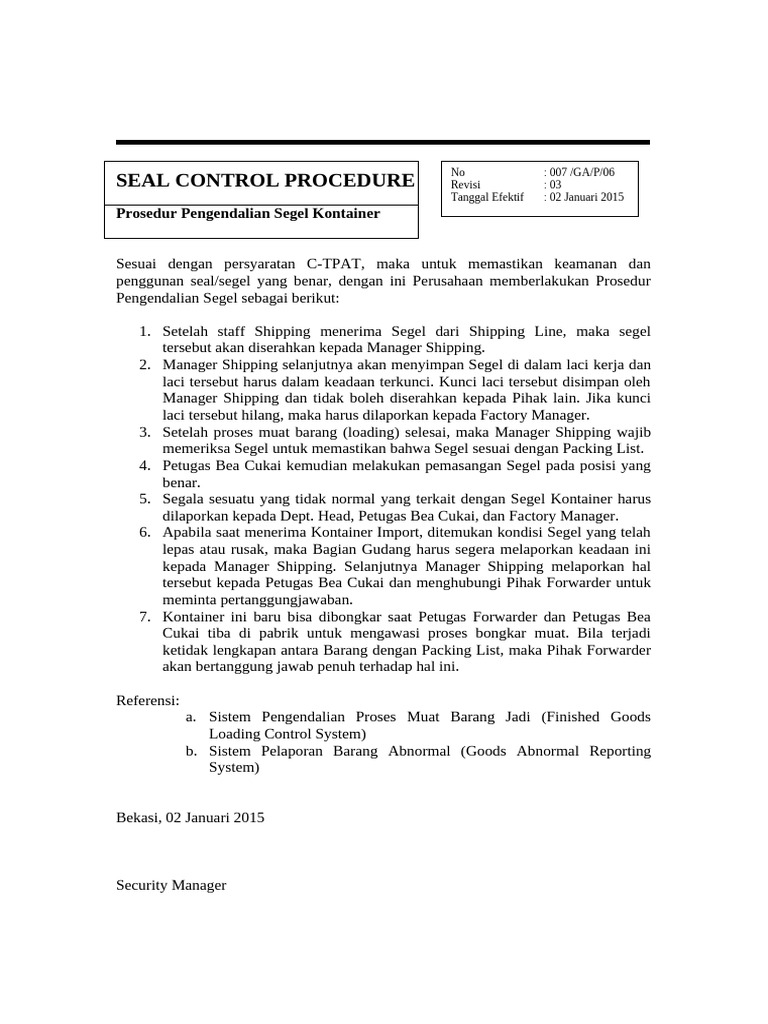Seal Control System Indo Rev03 | PDF | Bisnis