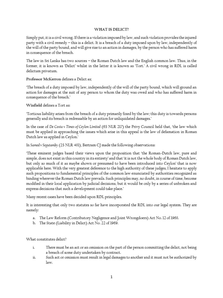 Introduction - Lecture 1 | PDF | Negligence | Damages