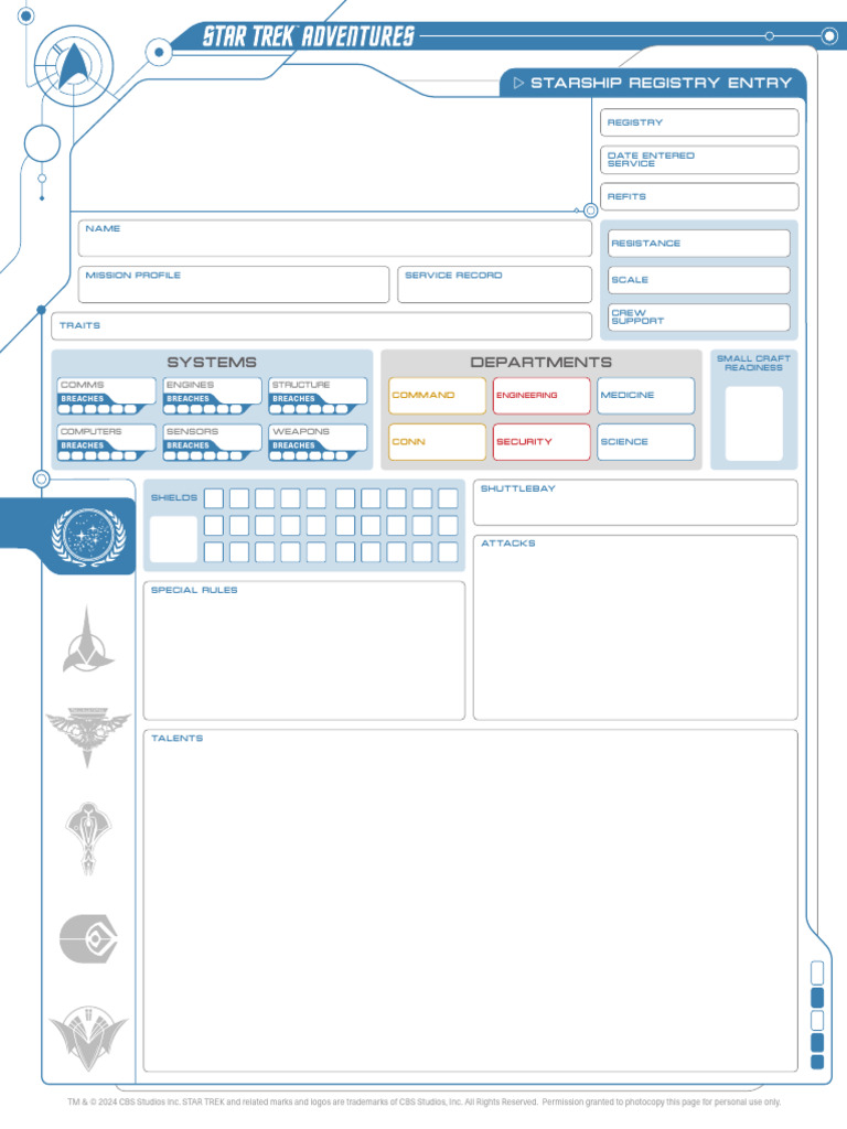 STA 2e Starship Sheet Print Form v1.0 | PDF | Star Trek | Gene Roddenberry