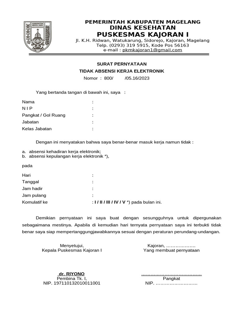 Surat Pernyataan Tidak Absen Kerja | PDF