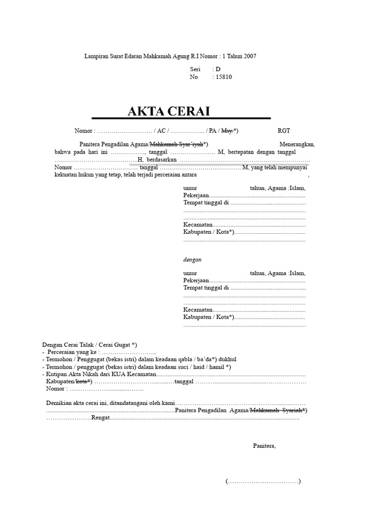 Akta Cerai Kosong | PDF