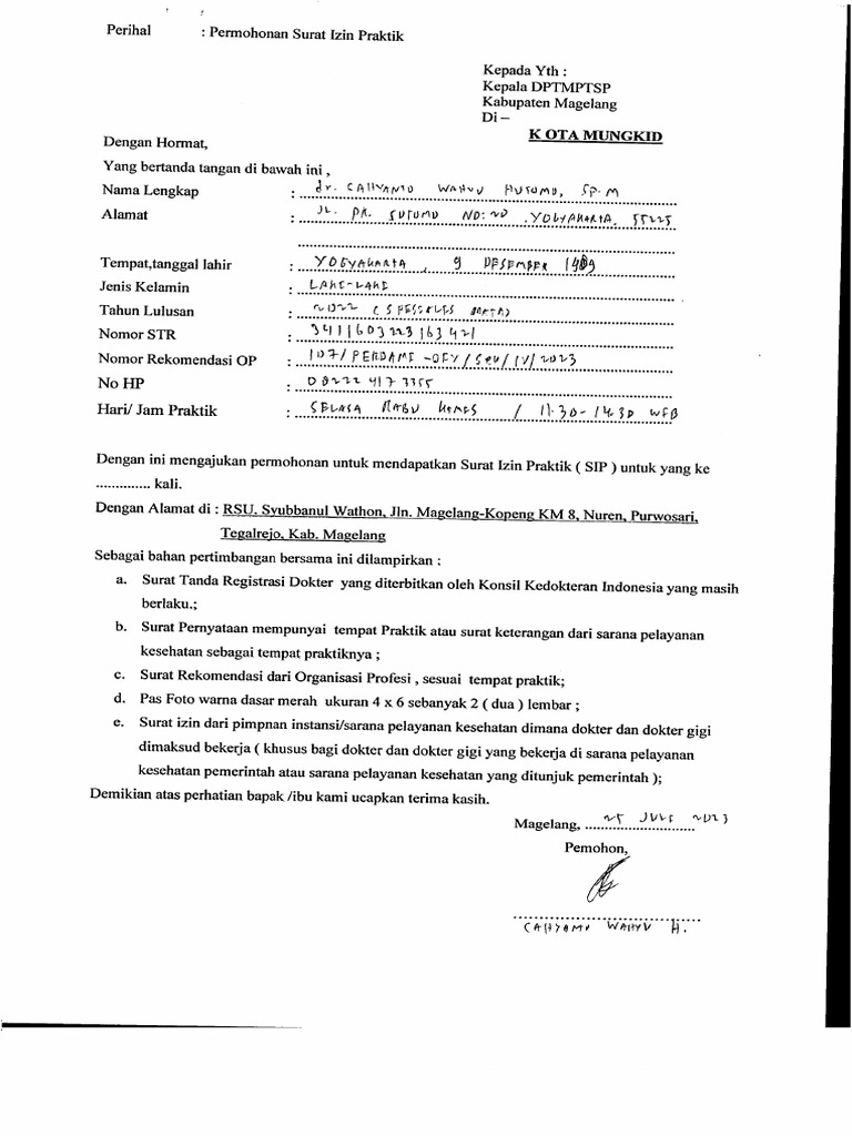 contoh berkas permohonan SIP | PDF