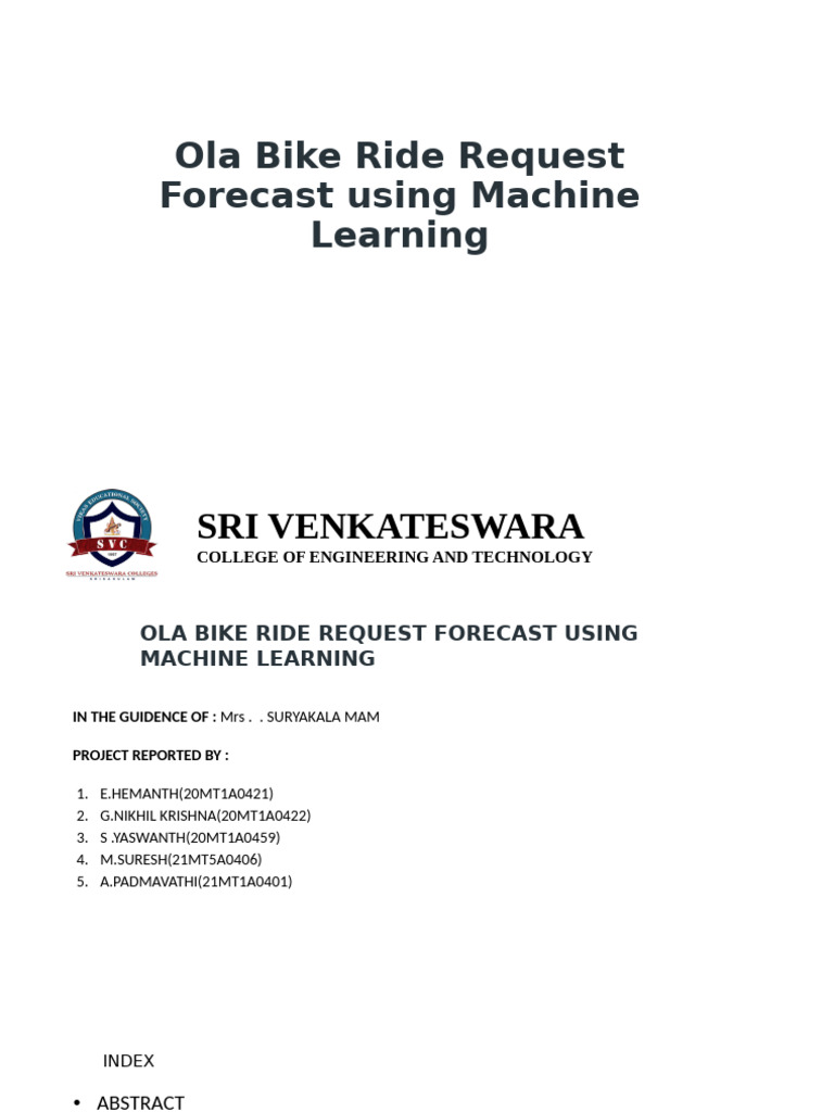 Ola Bike Ride Request Forecast Using Machine Learning | PDF