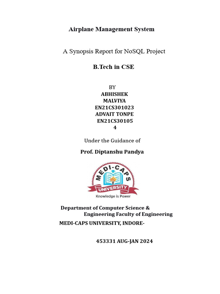 Synopsis Airplane Management System | PDF | Mongo Db | No Sql