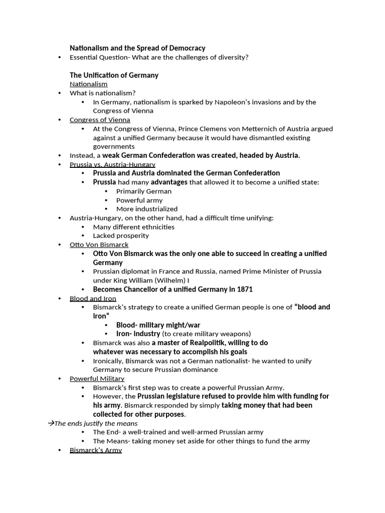 German Unification Study Guide | PDF | German Empire | Otto Von Bismarck