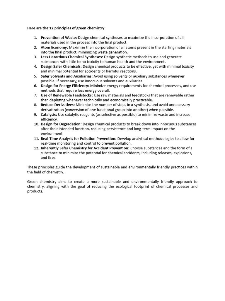12 Principles of Green Chemistry | PDF | Business