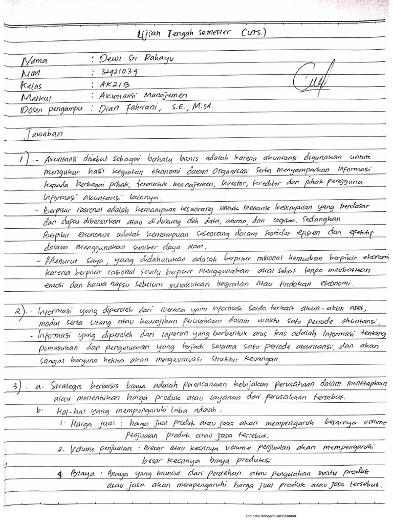 Uts - Ak Manajemen - DEWI SRI.R - 32421034 - AK21B | PDF