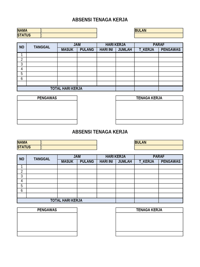 Absensi T Kerja | PDF
