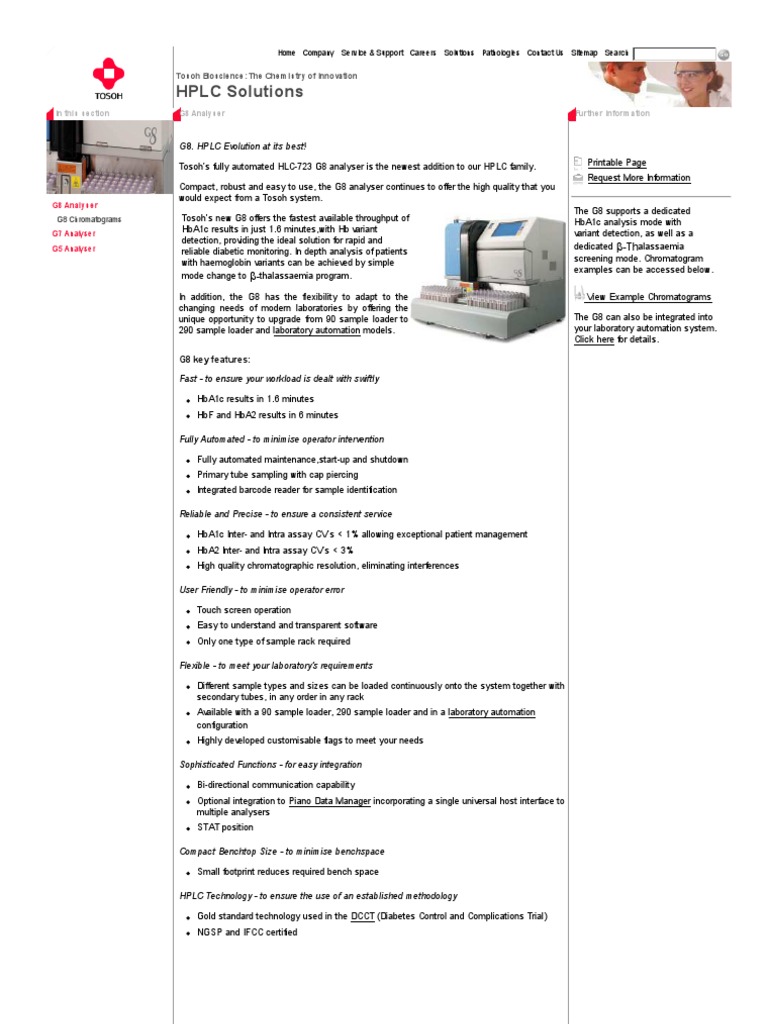 Tosoh G8 HPLC Analyzer Overview | PDF | Glycated Hemoglobin | Automation