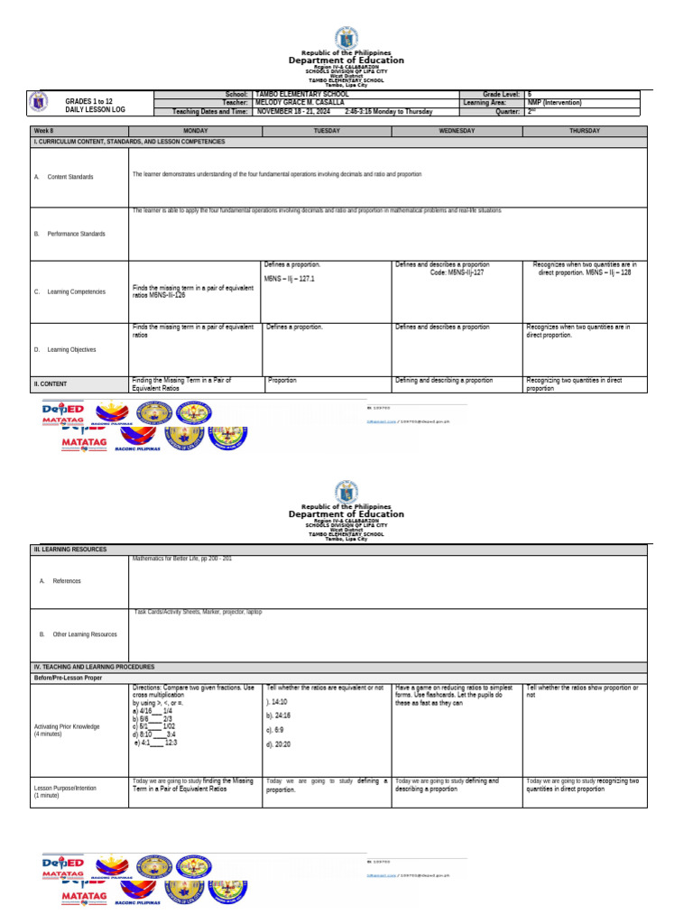 Grade-5-NMP-Quarter-2-Week-9 Intervention | PDF | Ratio | Learning